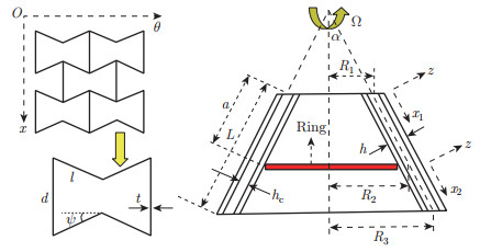 Dynamics of a rotating ring-stiffened sandwich conical shell with an ...