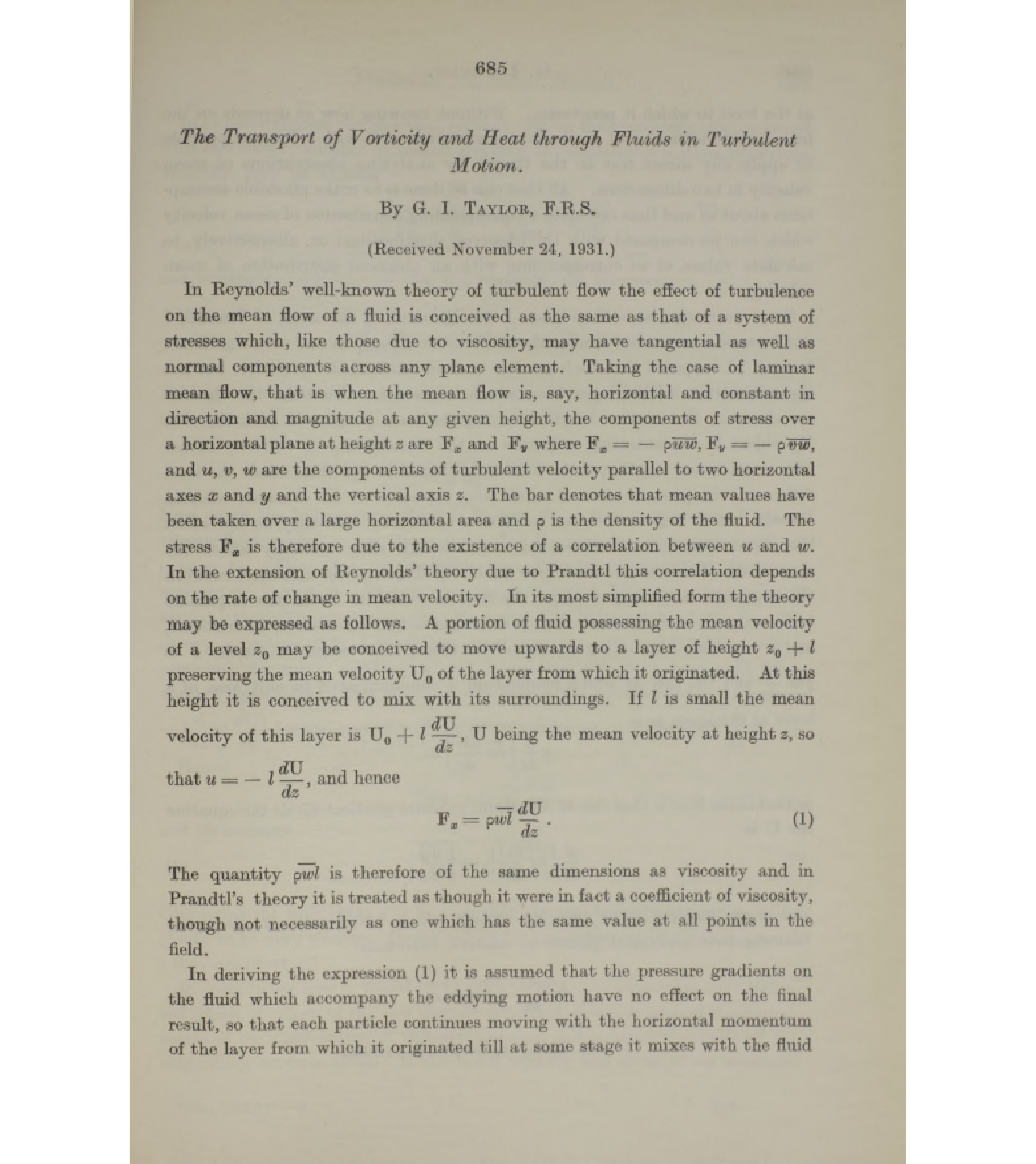 泰勒提出湍涡的故事